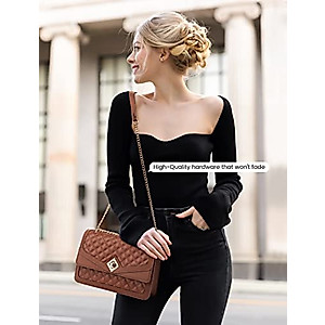 LOVEVOOK Brown Crossbody Bags for Women Quilted Designer Purses and Handbags, Ladies Shoulder Chain Purse