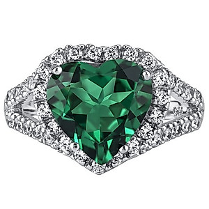 PEORA 6.00 Carats Heart Shape Simulated Emerald Ring Sterling Silver Size 9