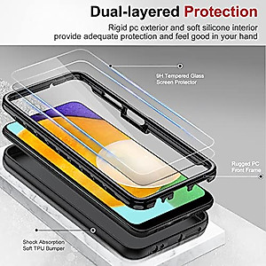 LeYi for Samsung Galaxy A03S Phone Case, Galaxy AO3S Phone Case with [2 x Tempered Glass Screen Protector], Full-Body Shockproof Soft Silicone Phone Cover Case for Samsung A03S (6.5 Inch), Black