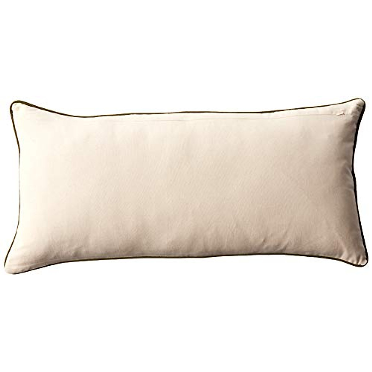 Creative Co-Op White Rectangle Cotton Pillow with Embroidered Green Ferns