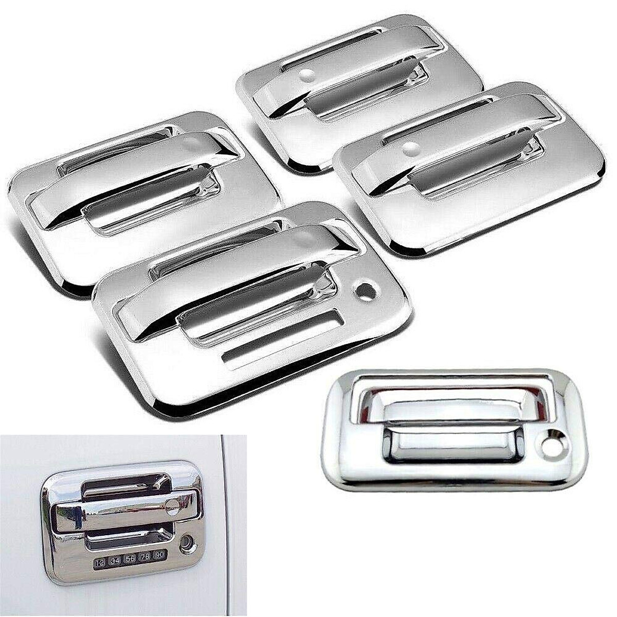 Overun 3-Layer Triple Chrome Plated Side 4 Door Handle Cover with Keypad+Tailgate Cover Designed for 2004-2014 Ford F-150