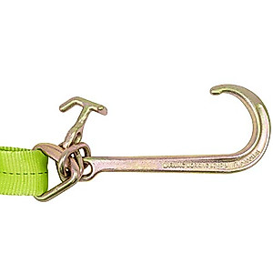 Mytee Products V Bridle Tow Strap 3" x 36" w/ 15" J Hook w/T-J Hooks, Hi VIZ/High Abrasion Green Webbing, 5400 lbs WLL | Recovery V-Strap w/Reinforced Webbing for Towing, Car Wrecker, Rollback