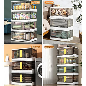 Oneshow Clearance Storage Drawers,4 Tier Plastic Storage Bins,Foldable Stackable Sorage Bins,Tall Plastic Drawers Room Organizers,Large Clothing Storage Bins(4 Pack, Side Open-17.4Gal)