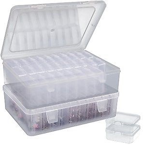 Nsmykhg Bead Organizer Box, 60Pcs Clear Plastic Bead Storage Containers, 2 Large Craft Storage Boxes with Hinged Lid, Mini Storage Box for Jewelry Making, Crafts, Screws, Small Parts, DIY Projects
