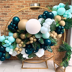 Pateeha Green Balloon Garland Arch Kit 10-12Ft Gold White Emerald Green Balloon Arch Mint Green Double Stuffed Dark Teal Balloons for Tropical Baby Shower Birthday Party Decorations
