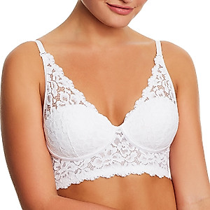 Maidenform Pure Comfort Lace Bralette, Padded Wireless Bra, Convertible Longline Halter Bralette with Soft Foam Cups, White, 36C