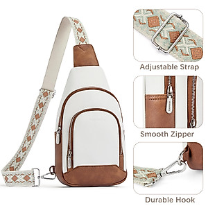 BOSTANTEN Sling Bag for Women Crossbody Purse Crossbody Bag Leather Chest Bag with Adjustable Guitar Strap for Travel, Beige