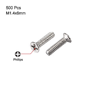 uxcell M1.4 x 6mm Phillips Screw Fastener Silver Tone for Laptop PC TV Fan Switch 500pcs