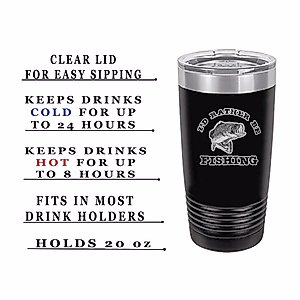 Rogue River Tactical Funny Fishing 20 Oz. Travel Tumbler Mug Cup w/Lid Vacuum Insulated Hot or Cold I'd Rather Be Fishing Bass Fishing Gift Fish (Black)