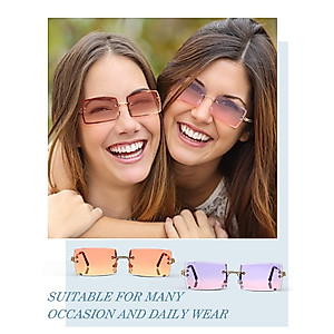 10 Pairs Rimless Sunglasses Rectangle 90s Retro Sunglasses Trendy Y2k Sunglasses Frameless Square Glasses Eyewear for Men Women (Romantic Color)