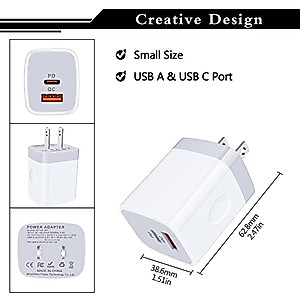 USB C Power Adapter,3Pack 20W 2 Port PD&QC 3.0 Type C Fast Charging Block Wall Charger Compatible for iPhone 14 13 12 11 Pro Max,SE,iPad,8 7 Plus,Samsung Galaxy S21 S20 S10 Plus,Google Pixel 7 6 Pro 5