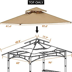 Ontheway 5FT x 8FT Double Tiered Replacement Canopy Grill BBQ Gazebo Roof Top, for Gazebo Model L-GZ238PST-11 Only