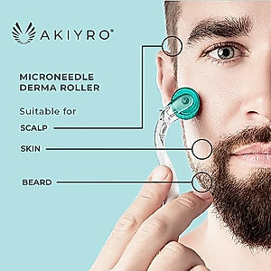 AKIYRO Derma Roller Titanium - 0.30mm Microderm Roller - Microneedle Roller with Case-Personal Use Microneedling Roller -192 Micro Needle Dermal Roller - At Home Microdermabrasion Face Roller (Green)