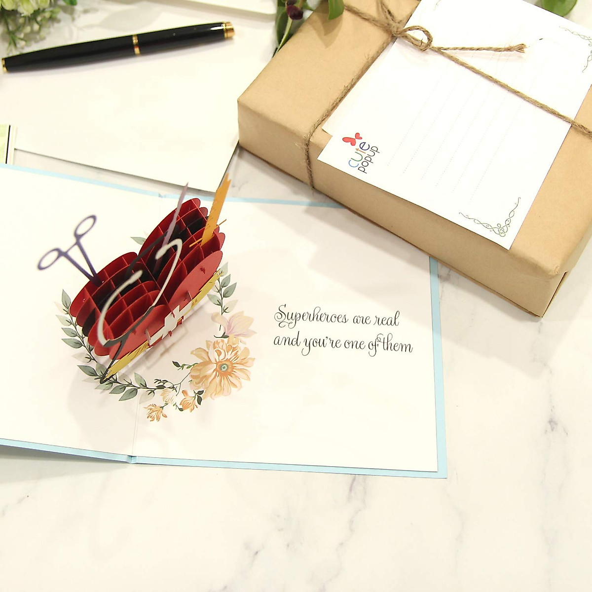 CUTE POPUP - Father's Day Card, Medical Thank You Card with Superhero Heart Design, Birthday Card, Nurse Card, Card Thinking of You, Special Surprise for Doctor, Paramedic, Healthcare Workers