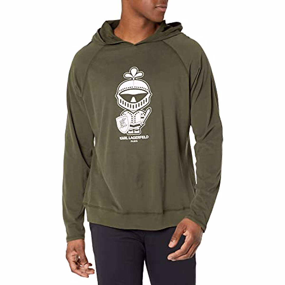 Karl Lagerfeld Paris Men's Soft Solid Raglan Hoodie, Forest, Medium