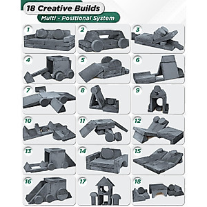 Lunix LX15 14pcs Modular Kids Play Couch, Child Sectional Sofa, Fortplay Bedroom and Playroom Furniture for Toddlers, Convertible Foam and Floor Cushion for Boys and Girls, Gray