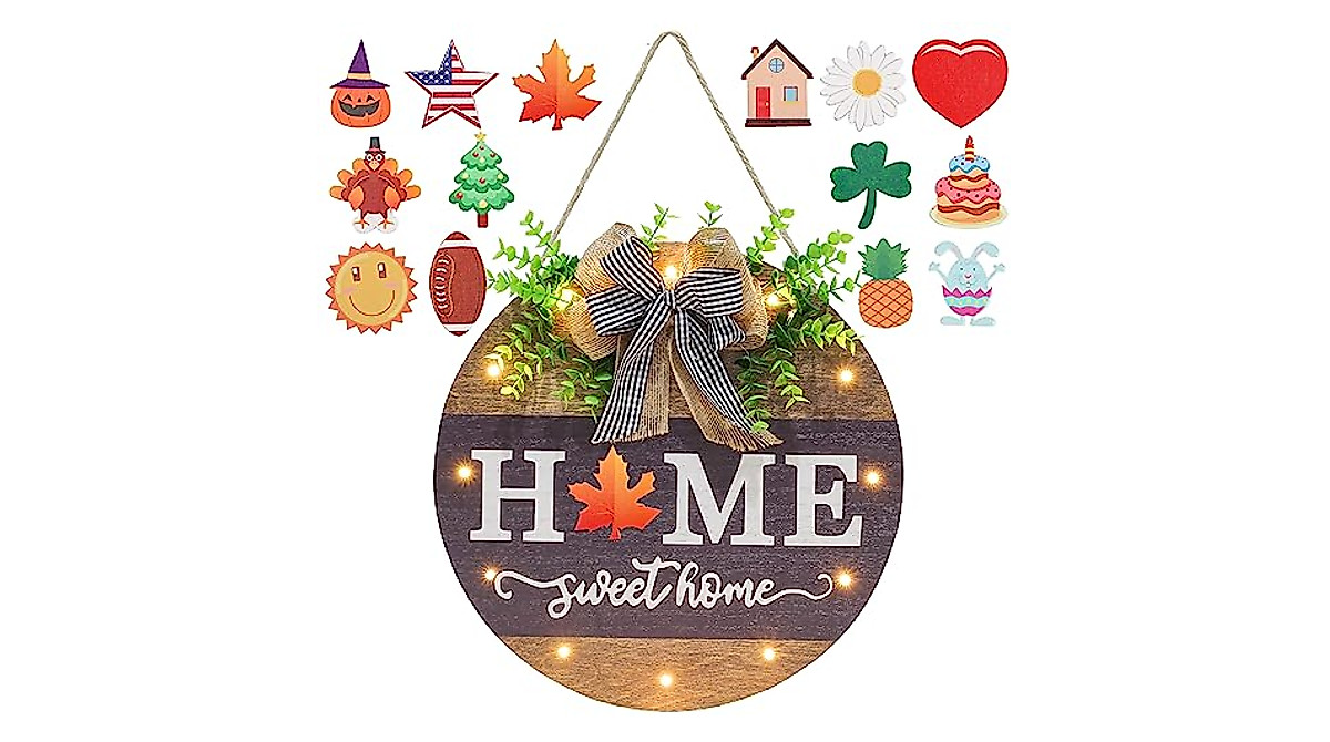 Interchangeable Welcome Sign with Seasonal Icons | Farmhouse Porch Decor