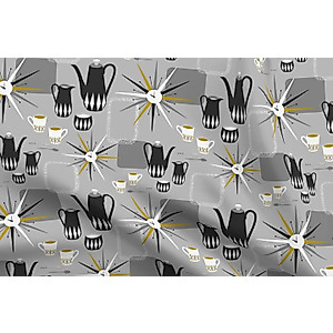Spoonflower Fabric - Mid Century Modern Coffee Time Mod Neutral Gray 1950S Star Retro Printed on Petal Signature Cotton Fabric by The Yard - Sewing Quilting Apparel Crafts Decor