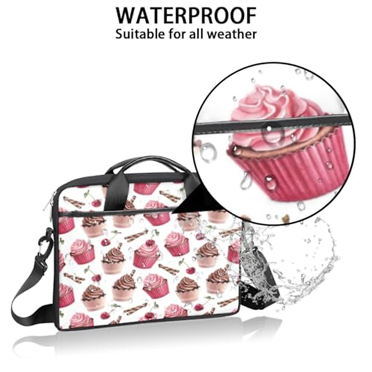 Ice Cream Cherry Laptop Computer Bag Waterproof Shoulder Messenger Bag 13-15 inch Durable Laptop Tote Bag with Shoulder Strap Handle Lightweight Crossbody Briefcase