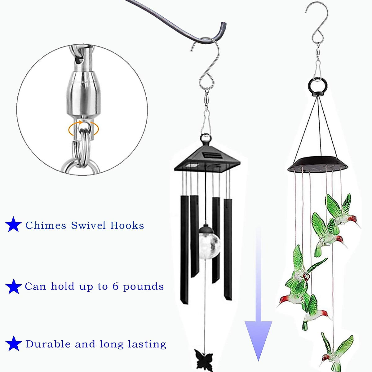 AMZSEVEN 8 Pack Swivel Hooks Clips for Hanging Wind Spinners, Wind Chimes, Bird Feeder, Crystal Twisters Party Supplies （Silver）