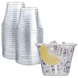 Prestee Clear Plastic Party Cups Disposable - PET Clear Water Plastic Cup Disposable - Plastic Wine Cups - Clear Disposable Cups - Small Cups - Plastic Drinking Cups (50ct 9oz)