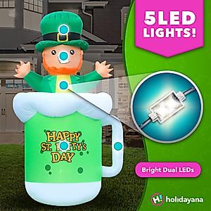 Holidayana 9ft St Patricks Day Inflatable Leprechaun Beer Mug - St Patty’s Leprechaun Coming Out of Beer Blow Up Yard Decoration, Includes Built-in Bulbs, Tie-Down Points, and Powerful Built-in Fan