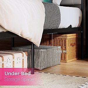 Redlife Full Size Bed Frame with 2-Tier Storage Headboard, Metal Platform Bed Frame with Charging Station & Upholstered, Noise-Free, No Box Spring Needed, Easy Assembly, Rustic Brown
