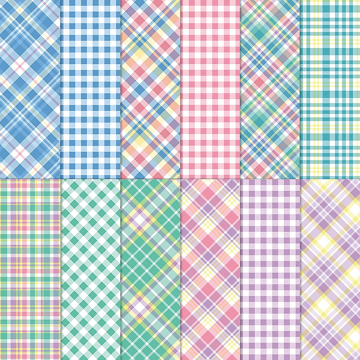 Whaline 12Pcs Spring Plaid Cotton Fabric Bundles 18 x 22 Inch Tartan Printed Fat Quarters Purple Green Pink Blue Quilting Patchwork Squares Sewing Fabrics for DIY Handmade Crafting Home Party Decor