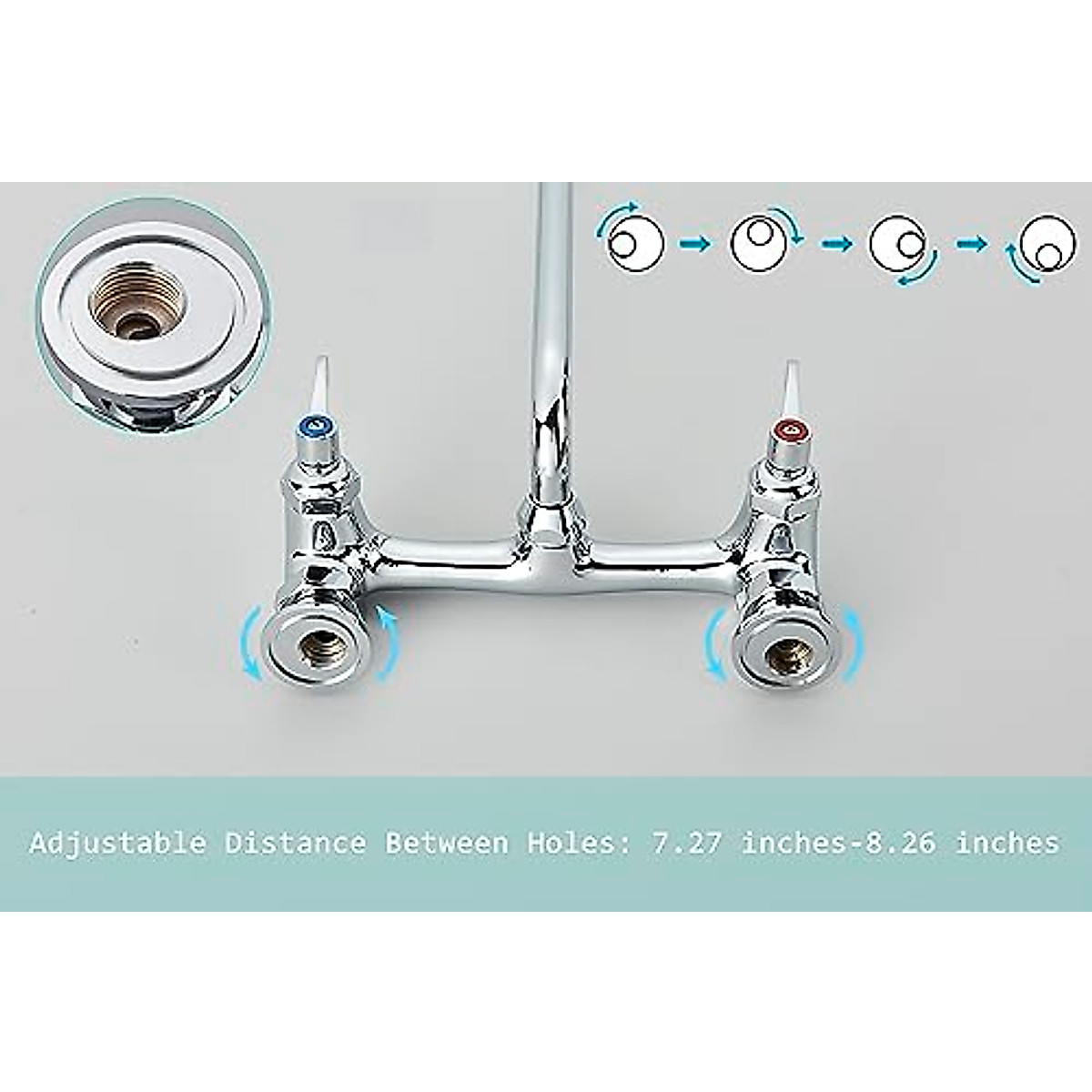𝗚𝗺𝘂𝘀𝗿𝗲 𝗖𝗼𝗺𝗺𝗲𝗿𝗰𝗶𝗮𝗹 𝗞𝗶𝘁𝗰𝗵𝗲𝗻 𝗙𝗮𝘂𝗰𝗲𝘁 Wall Mount 8 Inch Center Kitchen Sink Faucet with 12 Inch Swivel Spout 2-Handle Faucets for Kitchen Home Restaurant Chrome Polished