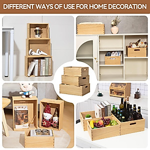 KIRIGEN Nesting Wood Crates with Handles Set of 3 - Farmhouse Decor Wooden Storage Containers/ Portable Rolling Tray Basket/ Crates Decorative Boxes Natural 3TH-NA