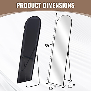 NEWBULIG 59"x16" Full Length Floor Mirror,Wall Mounted Mirror Hanging or Leaning, Arched Floor Mirror for Living Room Cloakroom,Black-Arched