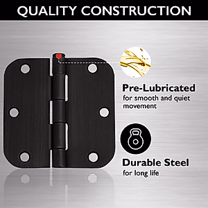 Design House 181446 5/8" Radius Steel Door Hinge Door Hardware Door Hinges Interior Doors, 3.5" x 3.5", Oil Rubbed Bronze, 10 Pack