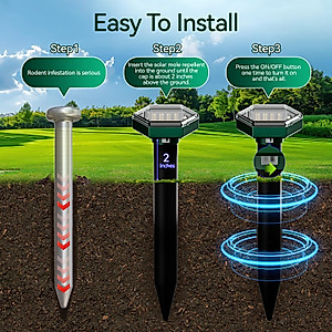 Mole Repellent Solar Powered 4 Pack buzzkick Solar Mole Repellent Ultrasonic Rodent Repeller，Vole Repellent Outdoor，Ultrasonic Pest Repeller for Yard