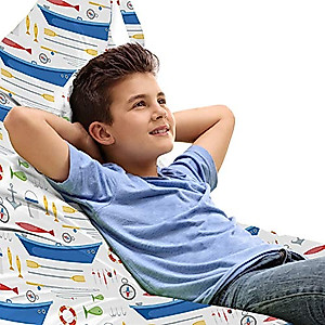 Ambesonne Marine Lounger Chair Bag, Cartoon Style Fishing Themed Illustration with Rods Boats Compass Anchor and Bait, High Capacity Storage with Handle Container, Lounger Size, Multicolor