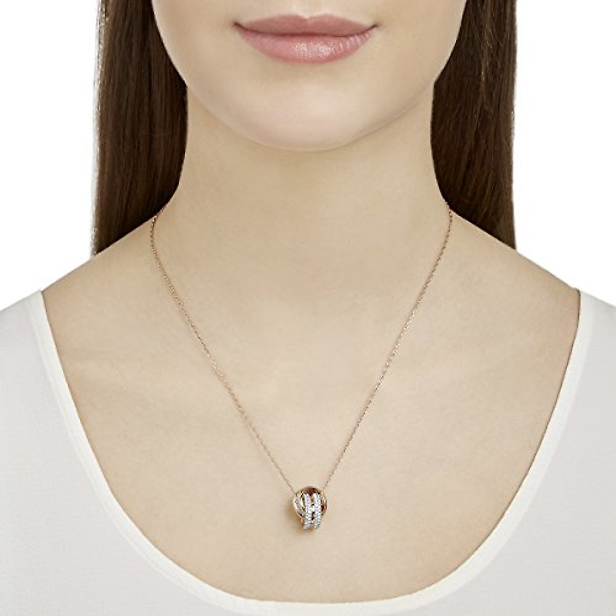 SWAROVSKI Further Collection Women's Necklace, Intertwined Circle Pendant with White Crystals and Rose-Gold Tone Plated Chain