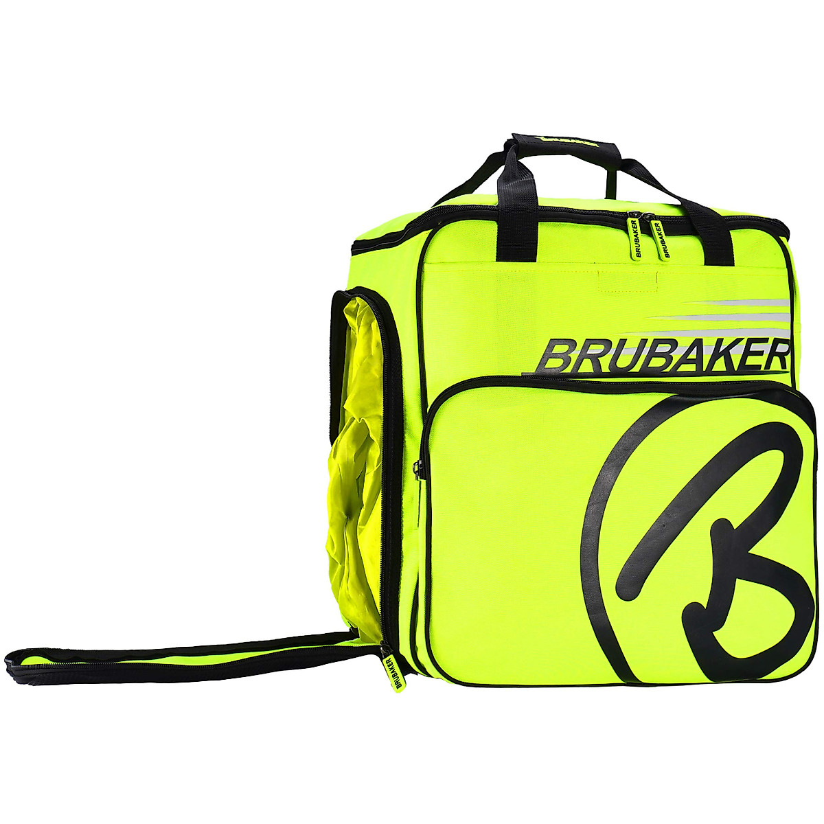 BRUBAKER Combo Set XC Touring Champion - Cross-Country Ski Bag and Ski Boot Bag for 1 Pair of Skis + Poles + Boots + Helmet -Neon Yellow/Black - 82 3/4 Inches / 210 Cm