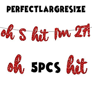 Oh S*it I’m 27! Banner Backdrop Glitter Red Hello 27 Cheers to 27 Years Old Theme Decorations Decor for Man Woman Happy 27th Birthday Party Supplies Photo Studio Prop Favors