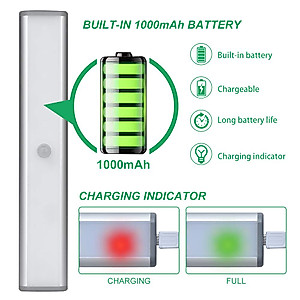LEPOTEC LED Kitchen Lights Under Cabinet,Wireless Motion Sensor Led Light Rechargeable Cabinet Lights Battery Operated, Under Counter Lighting Magnetic Stick-On Closet Lighting/White Light(3Pack)