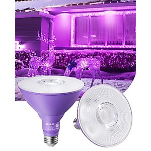 SURAIELEC PAR38 Purple Flood Light Bulb, Dimmable LED Spotlight Bulb, E26 Base, 18W Equivalent 120W, 500LM, Wet Rated Purple Outdoor Light Bulb for Porch, Yard, Christmas Decor, ETL Listed, 2 Pack