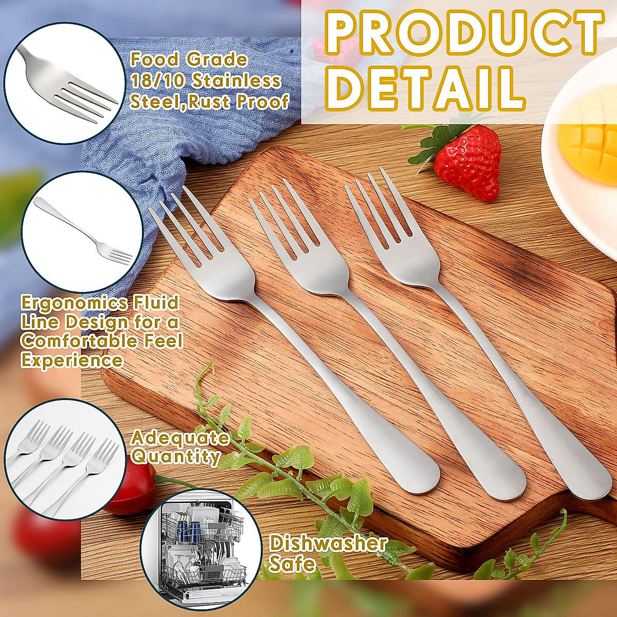 Dinner Forks Set 7.1 Inch Stainless Steel Forks Flatware Cutlery Forks Silverware for Home Kitchen Restaurant Hotel Eating Silverware Utensils, Silver, Dishwasher Safe (60 Pcs)