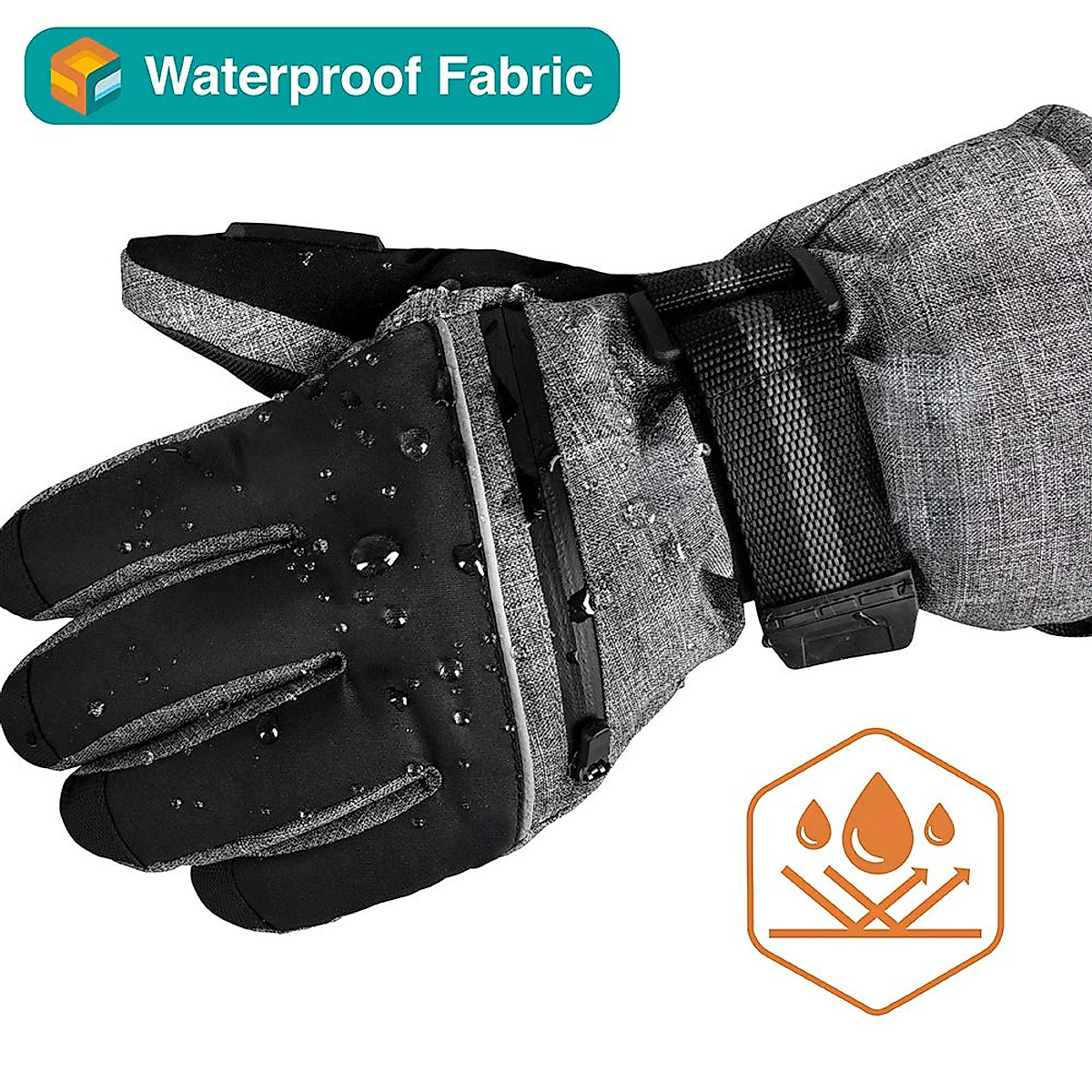 SUN CUBE Ski Gloves Men Women, Waterproof Thermal Winter Snow Gloves, Windproof 3M Thinsulate Snowboarding Snowmobile Skiing, Insulated Warmers Zipper Pocket Cold Weather Outdoor Snowboard, Gray XL