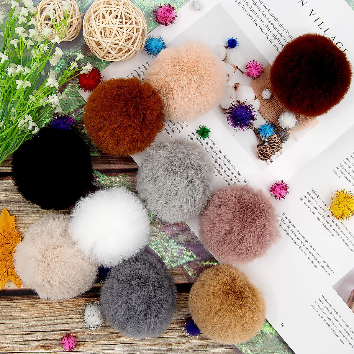 BQTQ 26 Pieces Faux Rabbit Fur Pom Pom Keychain Fluffy Balls Pom Pom with Elastic Loop for Hats Keychains Scarves Gloves Bags Accessories(13 Soft Colors, 2 Pcs Each Color)
