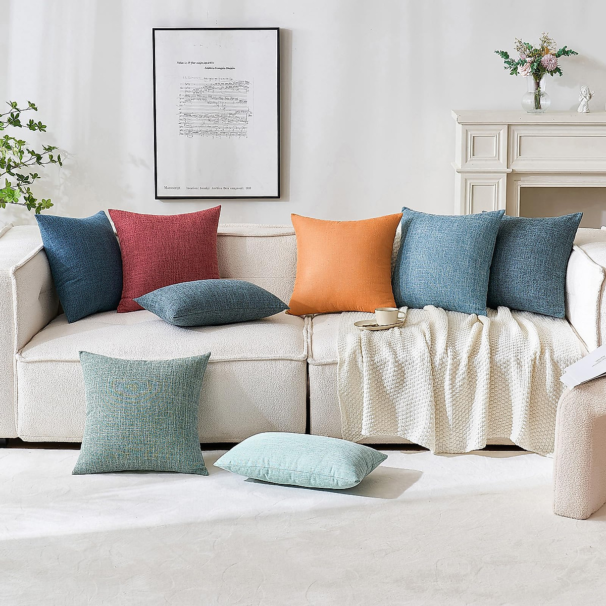 MIULEE Pack of 2 Decorative Throw Pillow Covers Fall Halloween Linen Burlap Square Solid Farmhouse Modern Concise Throw Cushion Case Pillowcase for Sofa Car Couch 18x18 Inch Burnt Orange