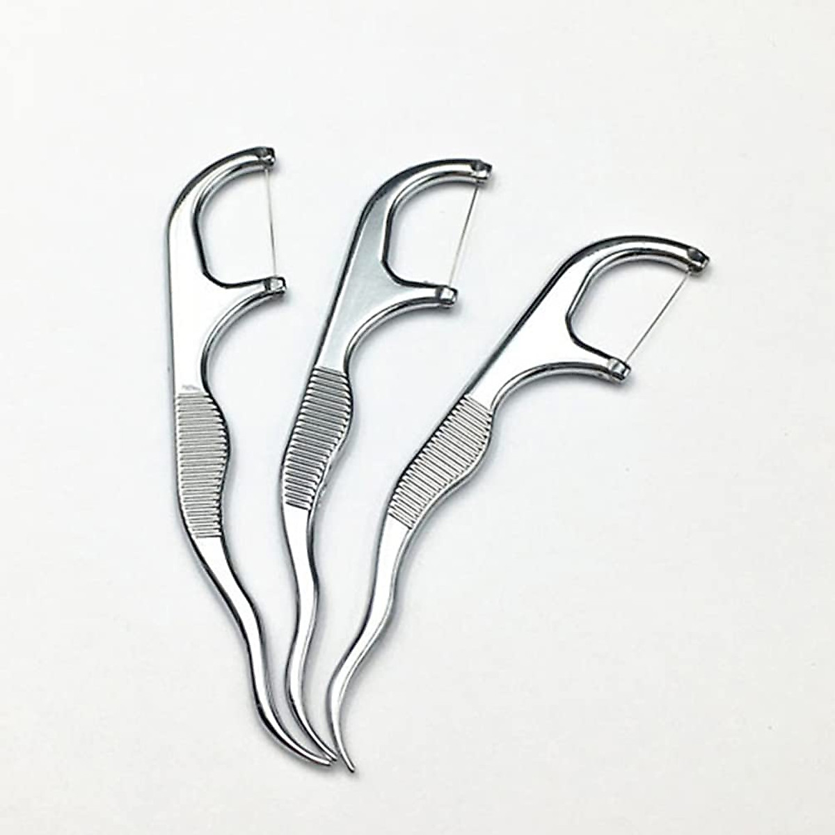 HEMOTON 6pcs Dental Floss Pick Portable Angled Flossers Stainless Steel Toothpicks Outdoor Teeth Cleaning Tools for Travel Teeth Care