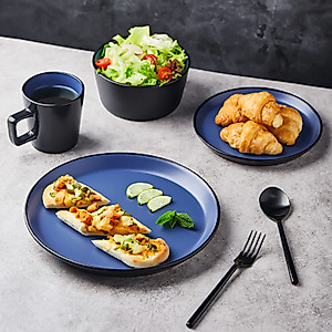 CREATIVELAND Round Stoneware Dinnerware Set Durable Kitchen and Dining,16 Piece Service For 4,Pasta Bowls,Large Salad Bowls,Porcelain Bowl,Wide and Shallow,Microwave and Dishwasher Safe. (Blue)