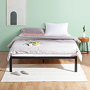 Olee Sleep 14 inch Modern Metal Platform Bed Frame / Mattress Foundation / Wood Slat Support / No Box Spring Needed, Full, Black