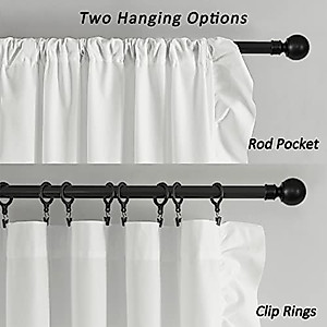 White Ruffle Curtains for Living Dining Room Bedroom 108 Inches Long 2 Panels Set Room Darkening Drapes Rod Pocket Light Reducing Window Treatment Curtains for Office Hallway Doorway, 52''x 108'' 9ft