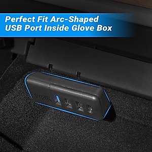 Klutchtech 2021 2022 2023 2024 Model 3/Y Glove Box USB Hub, 4-in-1 USB Hub Glove Box Dash Cam Flash Drive Docking Station Compatible with Model Y Model 3 Accessories -Convex