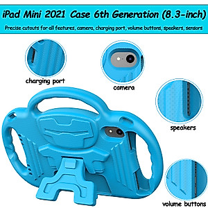 LTROP Kids Case for 2024 iPad Mini 7 & 2021 iPad Mini 6, Shockproof Handle Stand Shoulder Strap Kids Bumper Case for iPad Mini Tablet, Blue