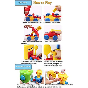 NEXTAKE Balloon Powered Car and Launcher Set, Balloon Launcher Toy Set Balloon Power Racer Air Inertial Car Toy Balloon Launcher Launch Pad with 12 Balloons (Duck with Launch Tower 2)